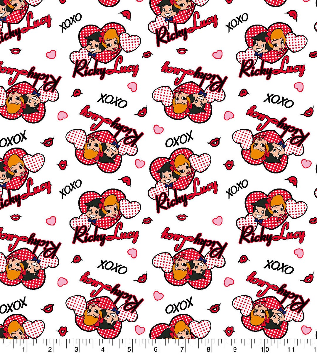 I LOVE LUCY and RICKY Allover White Cartoon Hearts Print 100% Cotton ...