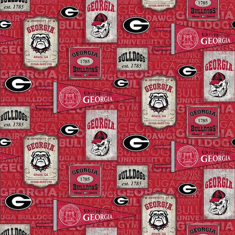 NCAA GEORGIA BULLDOGS Vintage Print 100% Cotton Fabric Material You ...