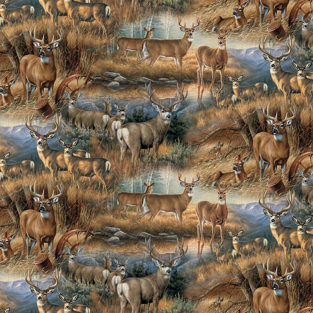 DEER at A Glance Allover Print 100% Cotton Fabric Material for Crafts ...