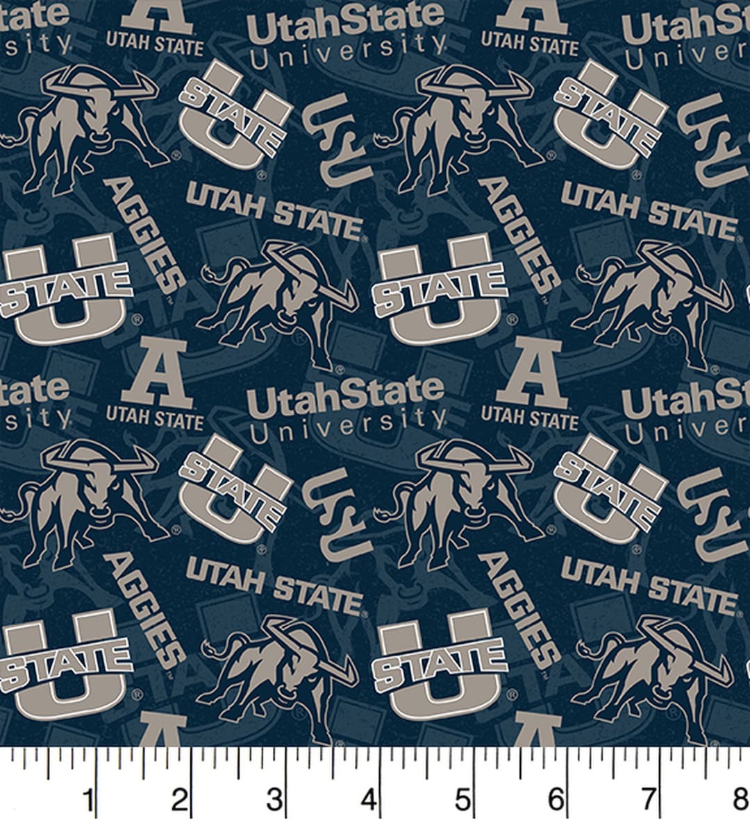 NCAA UTAH STATE Aggies Watermark Print Football 100% Cotton Fabric ...