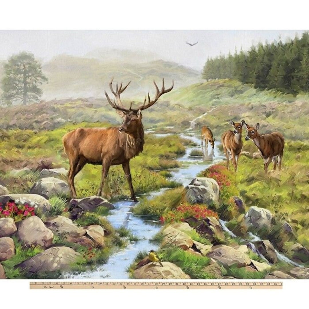 New Large White-tailed DEER ELK STAG Panel Buck on This 100% Cotton ...