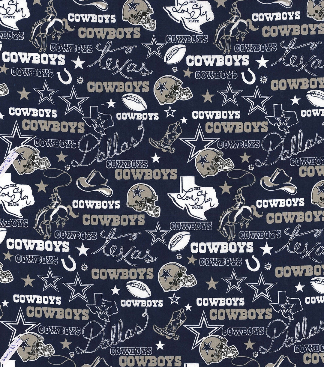 NFL DALLAS COWBOYS Lone Star Print Football 100% Cotton Fabric Licensed ...
