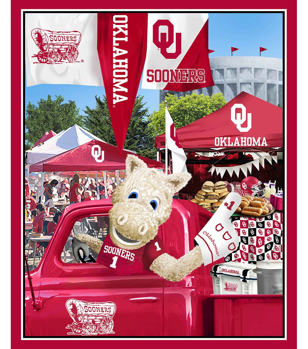New Large NCAA OKLAHOMA SOONERS Tailgate Colligate 100% Cotton Panel ...