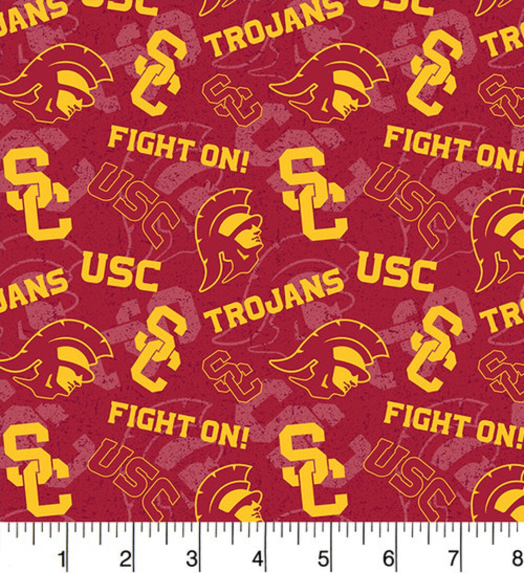 NCAA USC TROJANS Watermark Print Football 100% Cotton Fabric Material ...