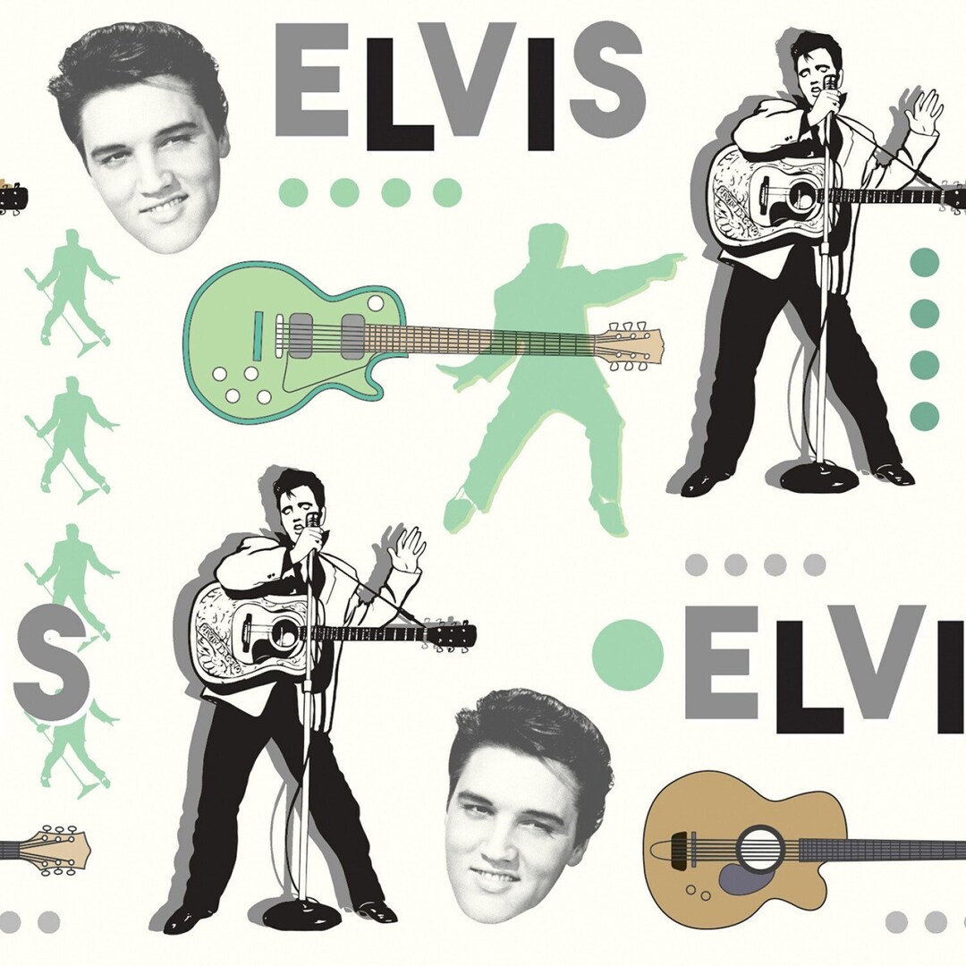 ELVIS PRESLEY Allover White Print 100% Cotton Fabric Material for ...