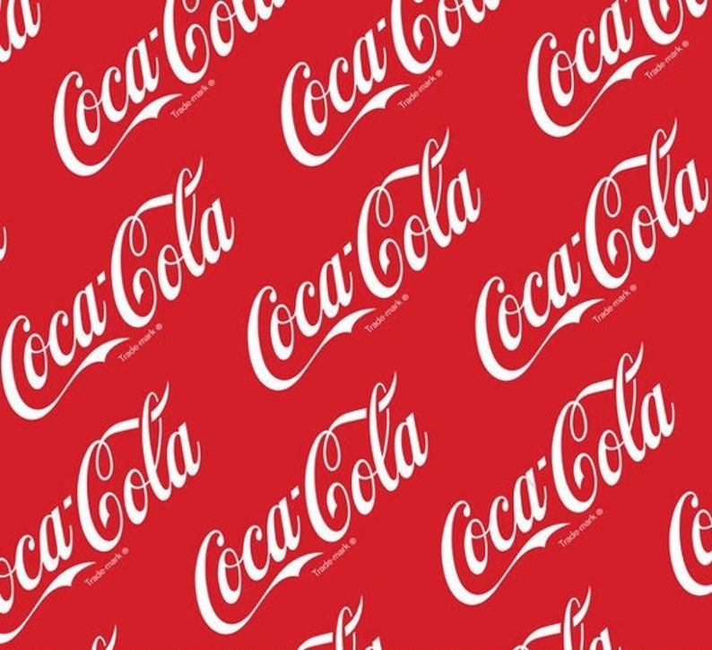 COKE Logo Classic Allover Red Print 100% Cotton Fabric Material for ...