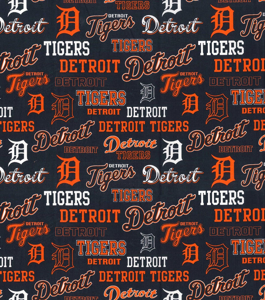 MLB DETROIT TIGERS Throwback Logos Print Baseball 100% Cotton Fabric ...