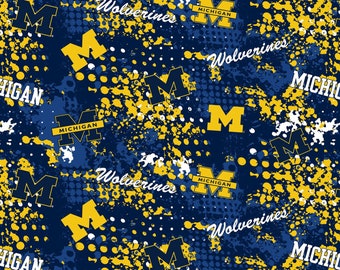 NCAA UNIVERSITY of MICHIGAN Wolverines Herringbone Print 100% Cotton ...