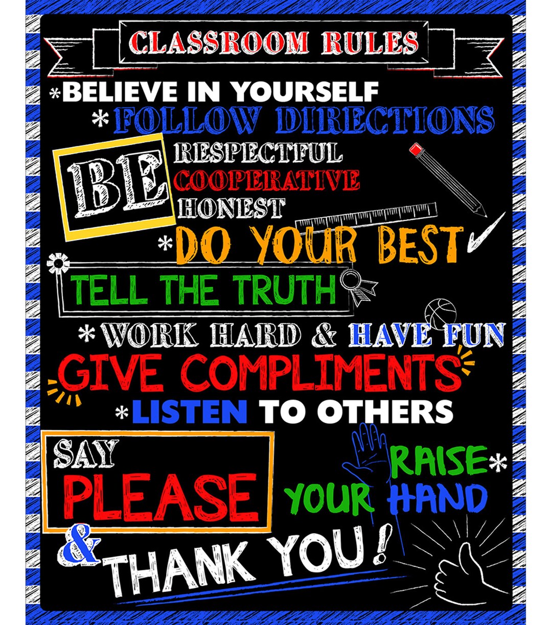 New Large CLASSROOM RULES for School 100% Cotton Panel for Quilts ...