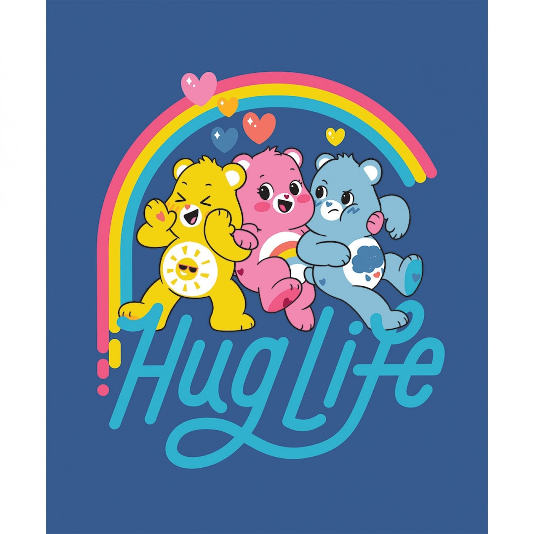 New Large CARE BEARS Hug Life on 100% Cotton Panel for Quilts, Crafts ...
