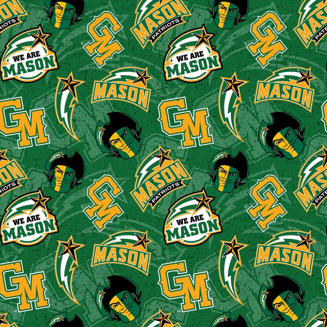 NCAA GEORGE MASON Patriots Watermark Print Football 100% Cotton Fabric ...