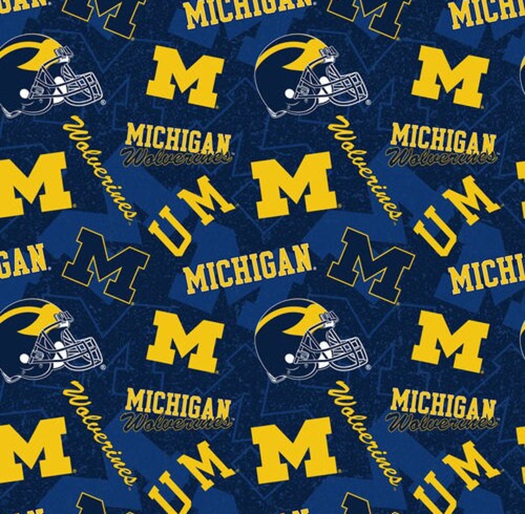 NCAA MICHIGAN WOLVERINES Watermark Print Football 100% Cotton Fabric ...