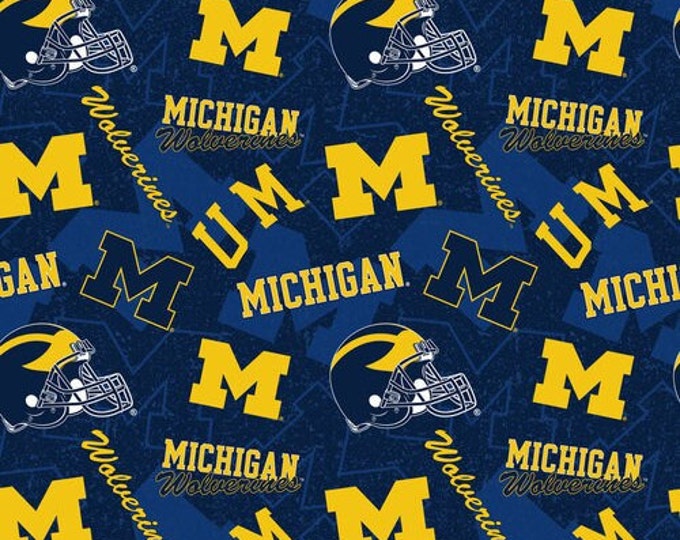 NCAA MICHIGAN WOLVERINES Watermark Print Football 100% Cotton Fabric ...