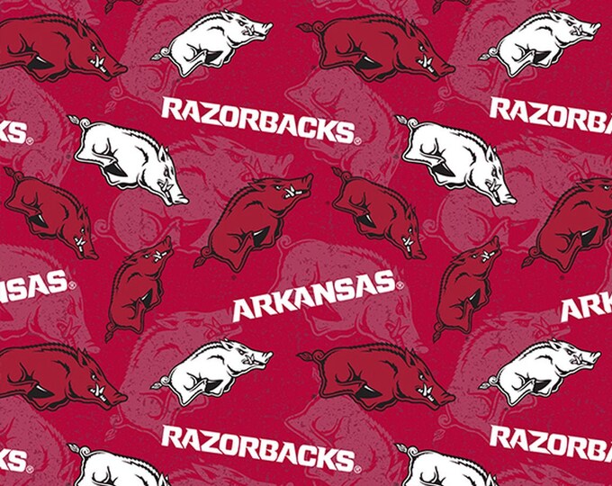 NCAA ARKANSAS RAZORBACKS Watermark Print 100% Cotton Fabric Material ...