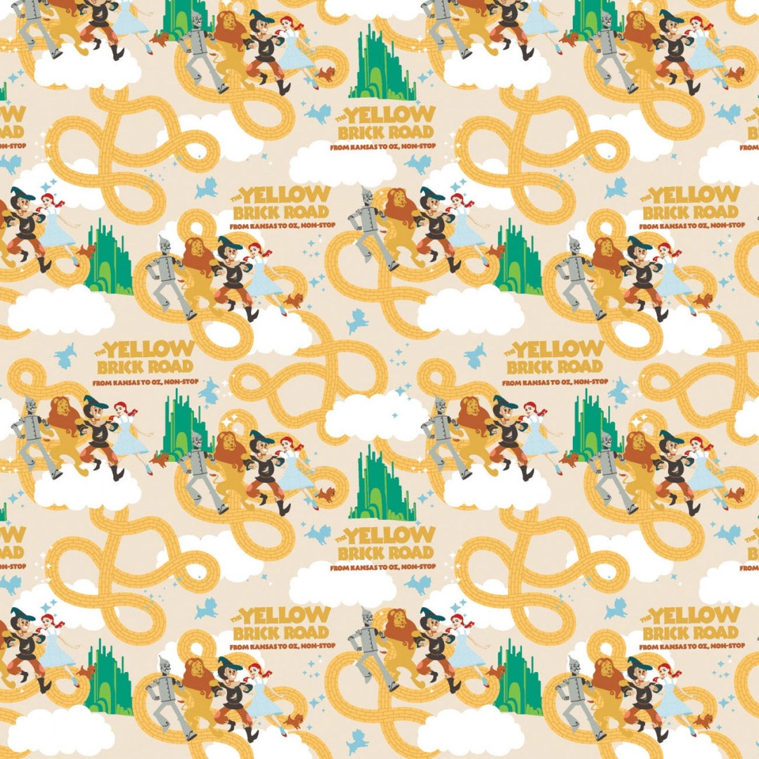 New WIZARD OF OZ Yellow Brick Print 100% Cotton Fabric Material for ...