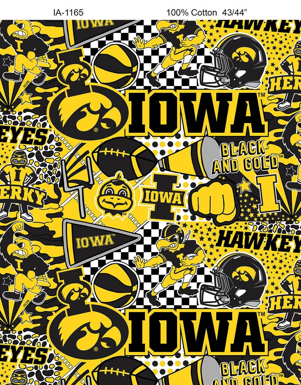 NCAA IOWA HAWKEYES Artistic Print Football 100% cotton fabric | Etsy