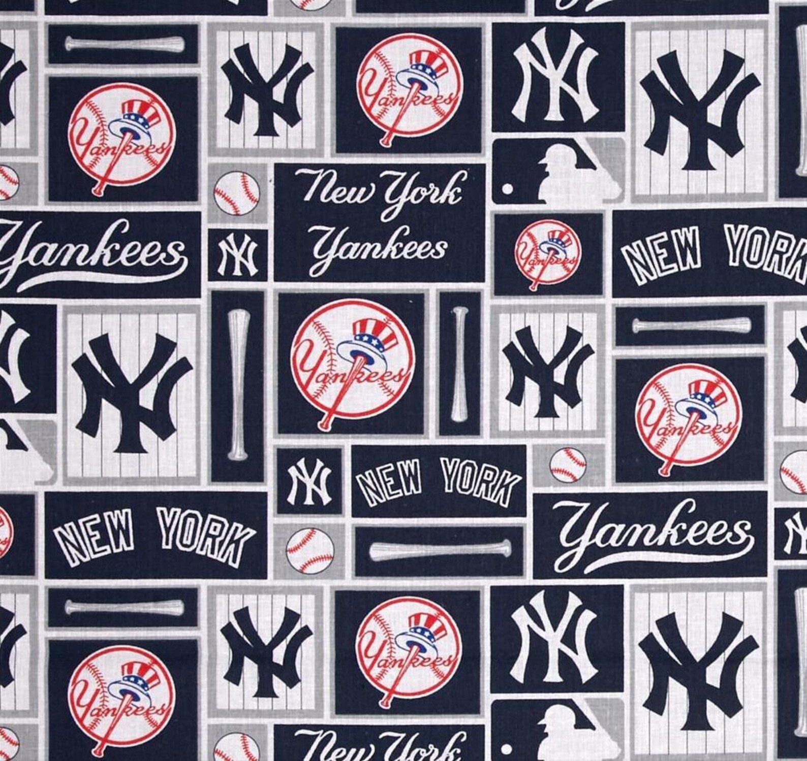 MLB NEW YORK Yankees Patchwork Baseball 100% Cotton Fabric Material You ...