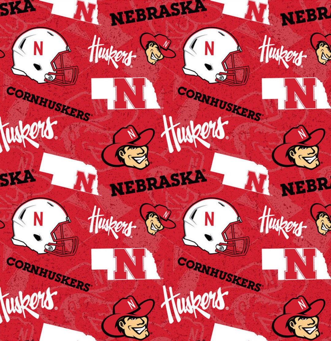 NCAA NEBRASKA CORNHUSKERS Watermark Print 100% Cotton Fabric Material ...