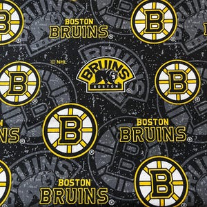 NHL BOSTON BRUINS Hockey 100% Cotton Watermark Print Fabric Material ...