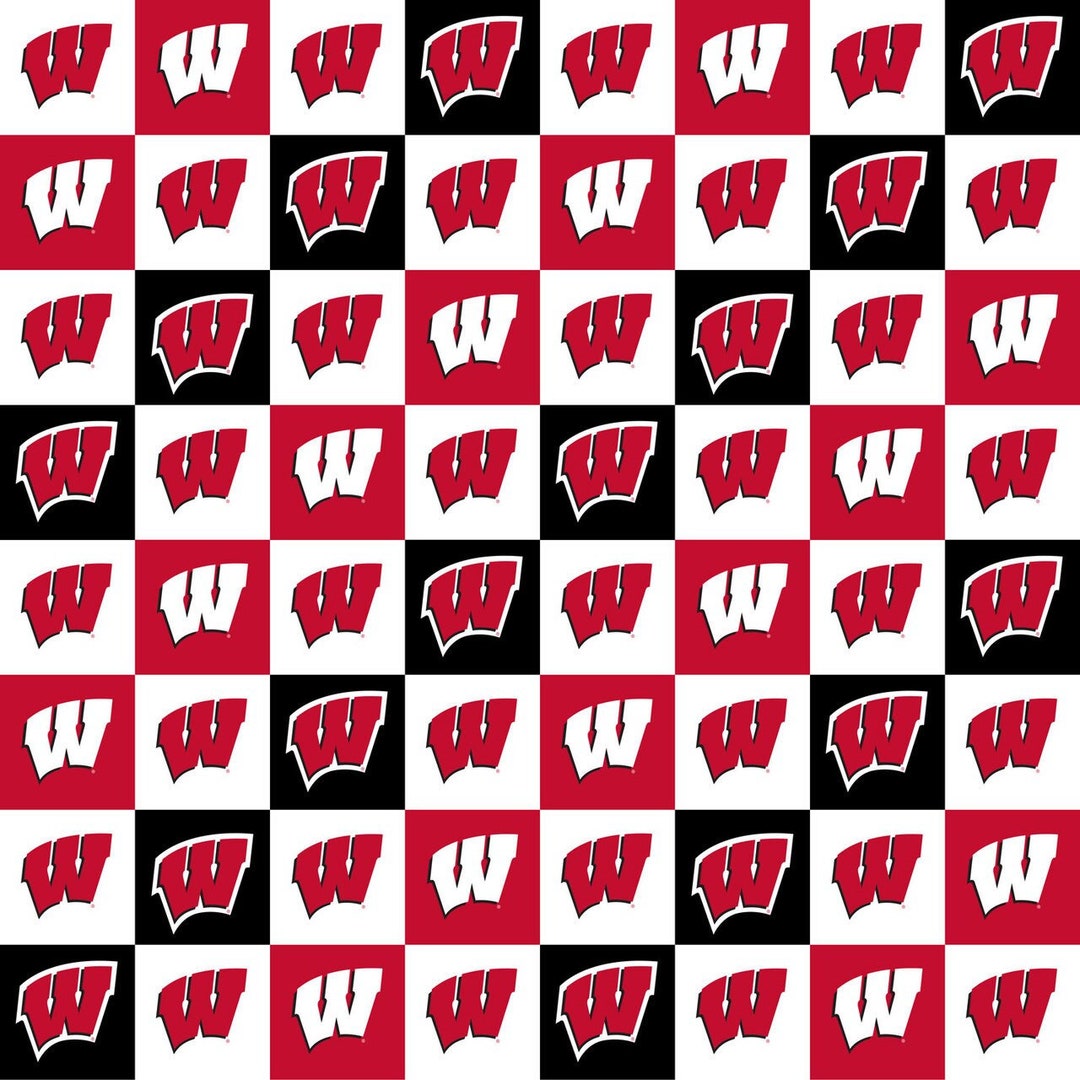 NCAA WISCONSIN BADGERS Checkerboard Print 100% Cotton Fabric Material ...