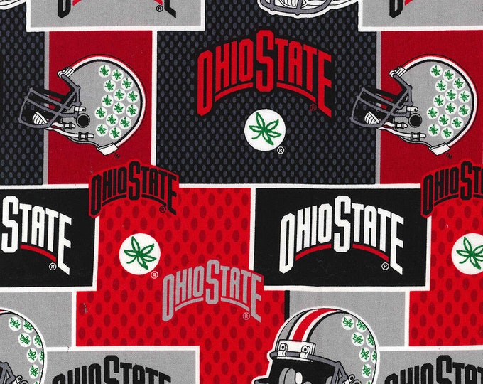NCAA OHIO STATE Buckeyes Helmet Block Print Football 100% Cotton Fabric ...