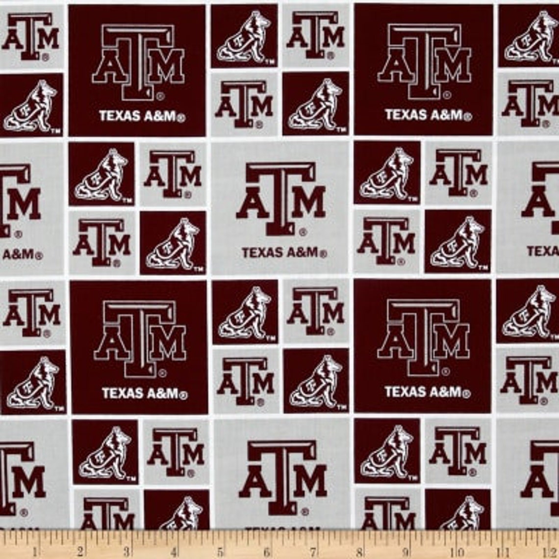 NCAA TEXAS A&M Aggies Patchwork 100% Cotton Fabric Material Licensed ...