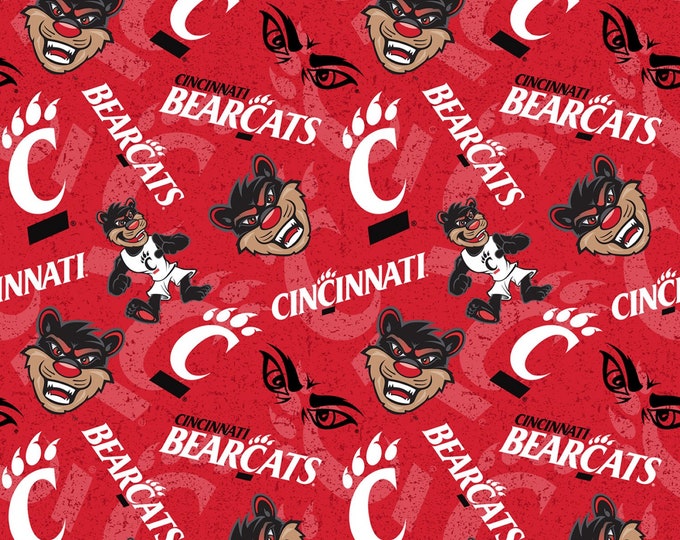 NCAA CINCINNATI BEARCATS Watermark Print Football 100% Cotton Fabric ...