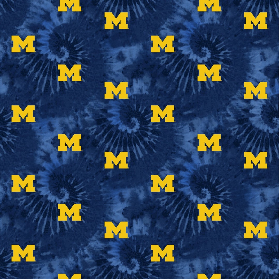 NCAA MICHIGAN WOLVERINES Swirl Print Football 100% Cotton Fabric ...