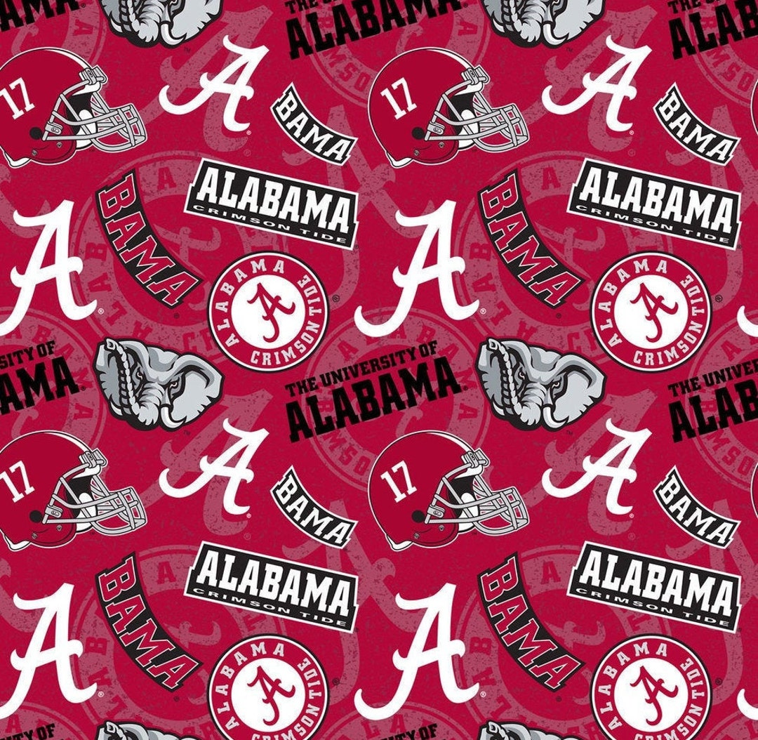 NCAA ALABAMA Crimson Tide Watermark Print Football 100% Cotton Fabric ...