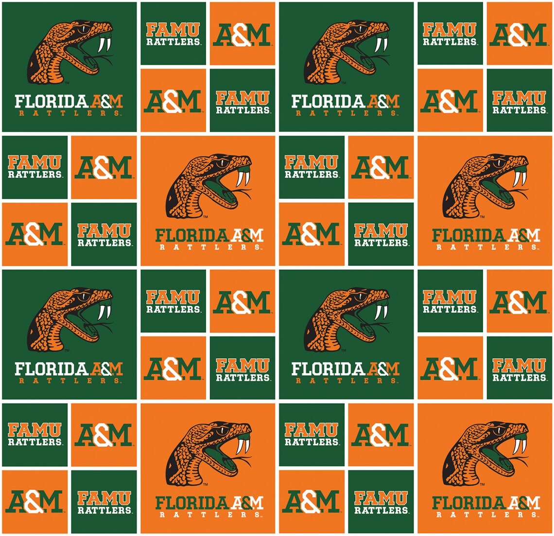 NCAA FLORIDA A&M RATTLERS Patchwork Print 100% Cotton Fabric | Etsy