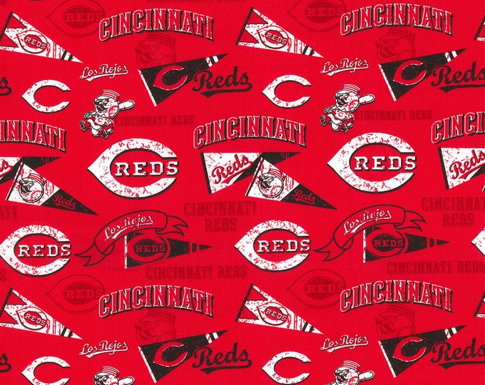 MLB CINCINNATI REDS Vintage #2 Retro Print Baseball 100% Cotton Fabric ...