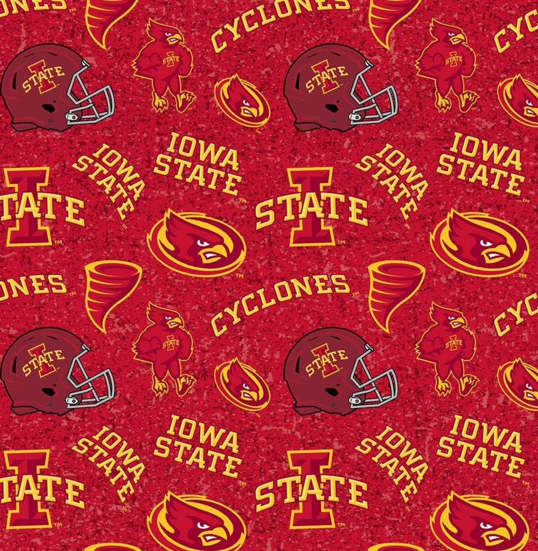 NCAA IOWA STATE Cyclones Watermark Print Football 100% Cotton Fabric ...