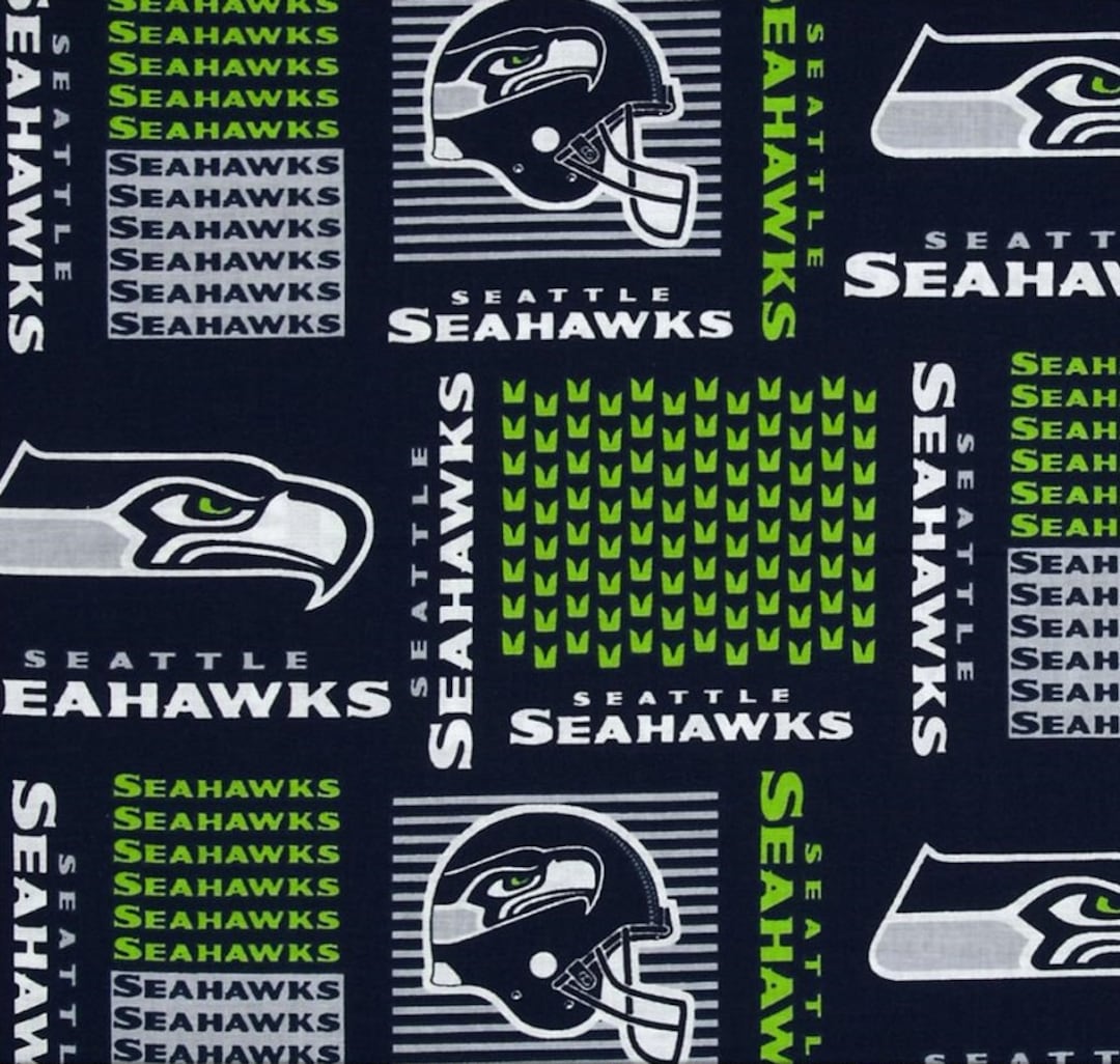 NFL SEATTLE SEAHAWKS Patchwork Football 100% Cotton Fabric Material You ...