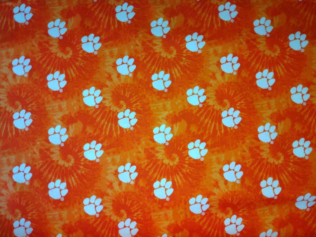NCAA CLEMSON TIGERS Swirl Print Football 100% Cotton Fabric Material ...