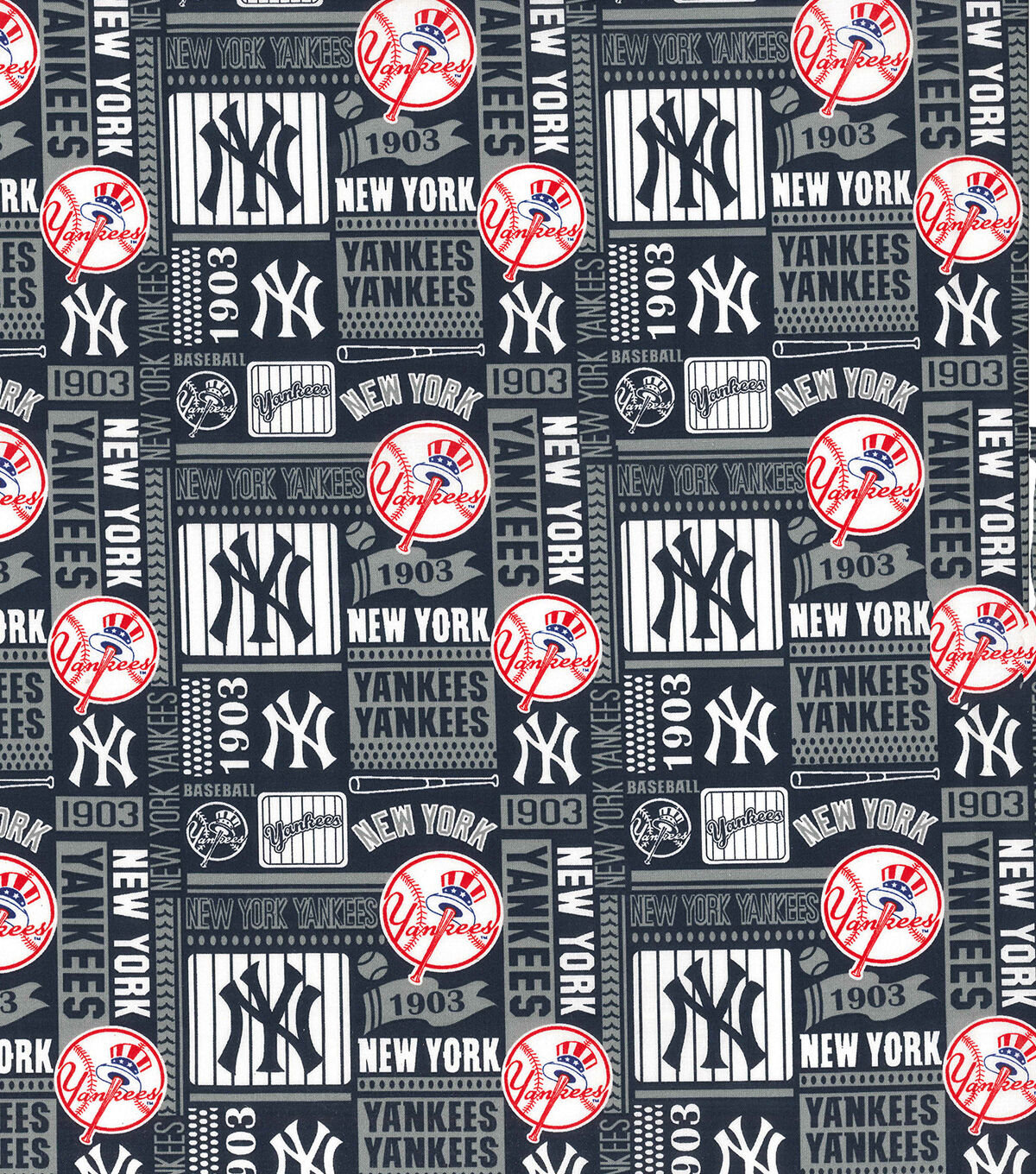 MLB NEW YORK Yankees Small Block Print Baseball 100% Cotton Fabric ...
