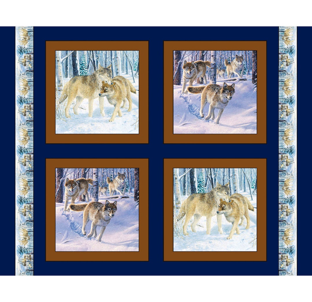 New WOLF PACK Digital WOLF Wolves 100% Cotton Pillow Panels - 4 Panels ...