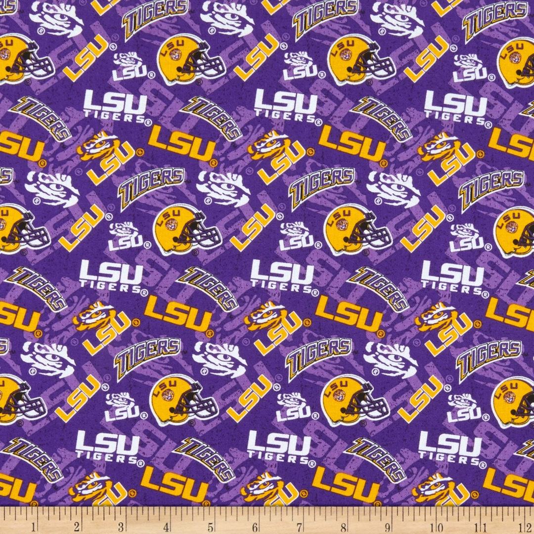 NCAA LSU Tigers Watermark Print Football 100% Cotton Fabric Material ...