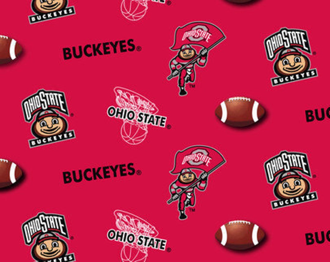 NCAA OHIO STATE Buckeyes Allover Red Print 100% Cotton Fabric Material ...