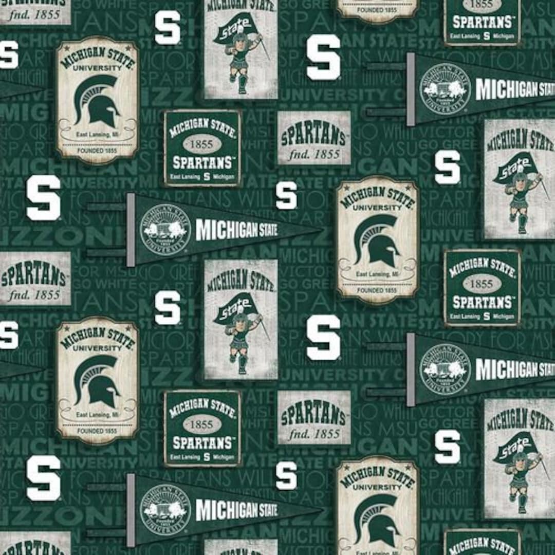 NCAA MICHIGAN STATE Spartans Vintage Print 100% Cotton Fabric Material ...