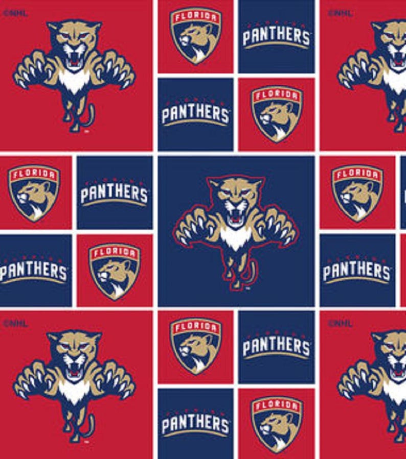 NHL FLORIDA PANTHERS Patchwork Hockey 100% Fleece Fabric Material by ...