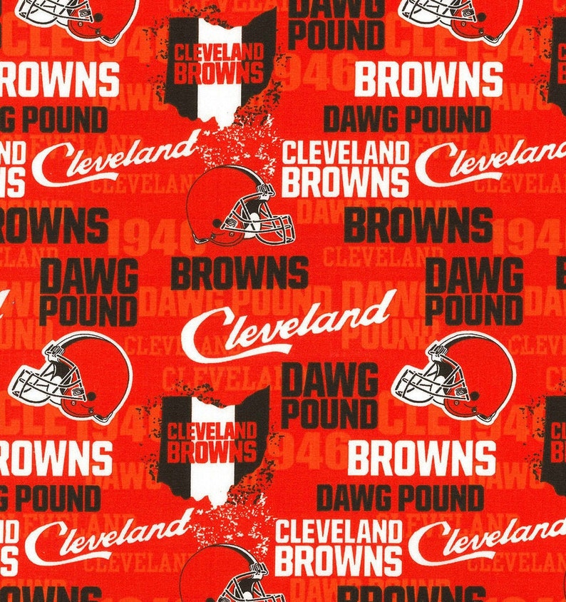 NFL CLEVELAND BROWNS Allover Logos Print Football 100% Cotton Fabric ...