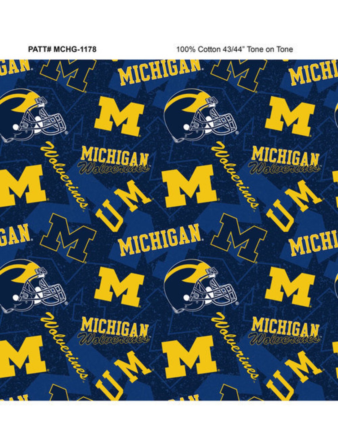 NCAA MICHIGAN WOLVERINES Watermark Print Football 100% Cotton Fabric ...