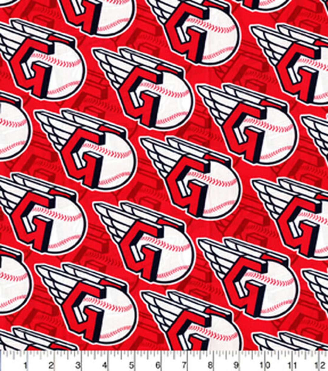 MLB CLEVELAND GUARDIANS Red Print Baseball 100% Cotton Fabric Licensed ...