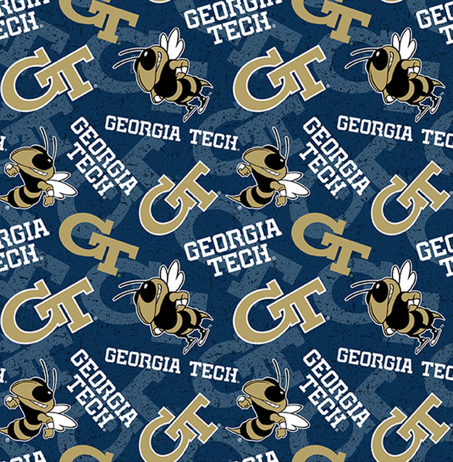 NCAA GEORGIA TECH Yellow Jackets Watermark Print Football 100% Cotton ...