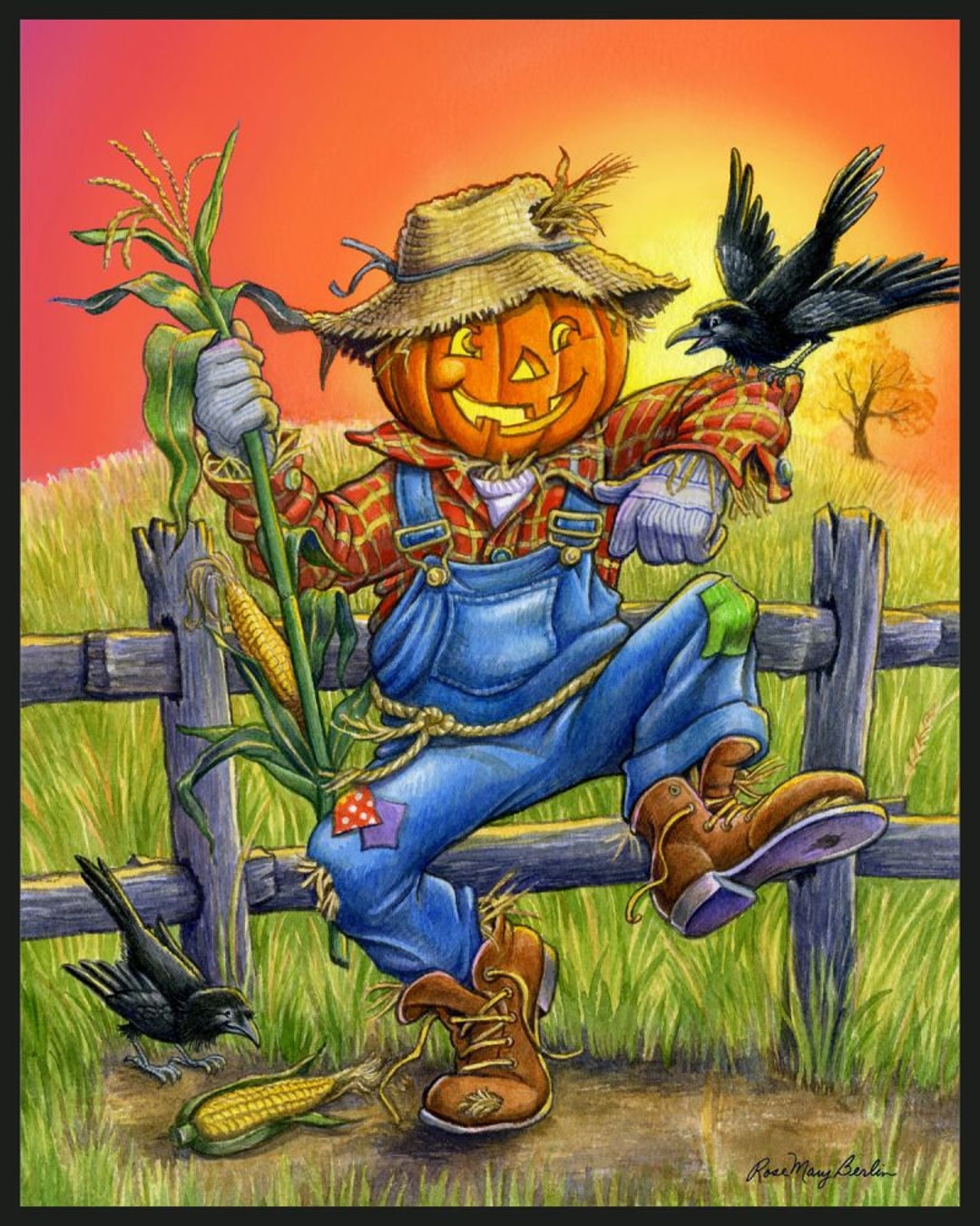 New Large HALLOWEEN FALL SCARECROW With Pumpkin Head on 100% Cotton ...