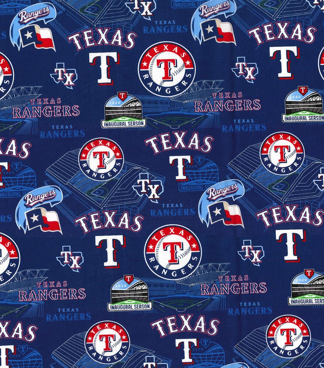 MLB TEXAS RANGERS Stadium Print Baseball 100% Cotton Fabric Licensed ...