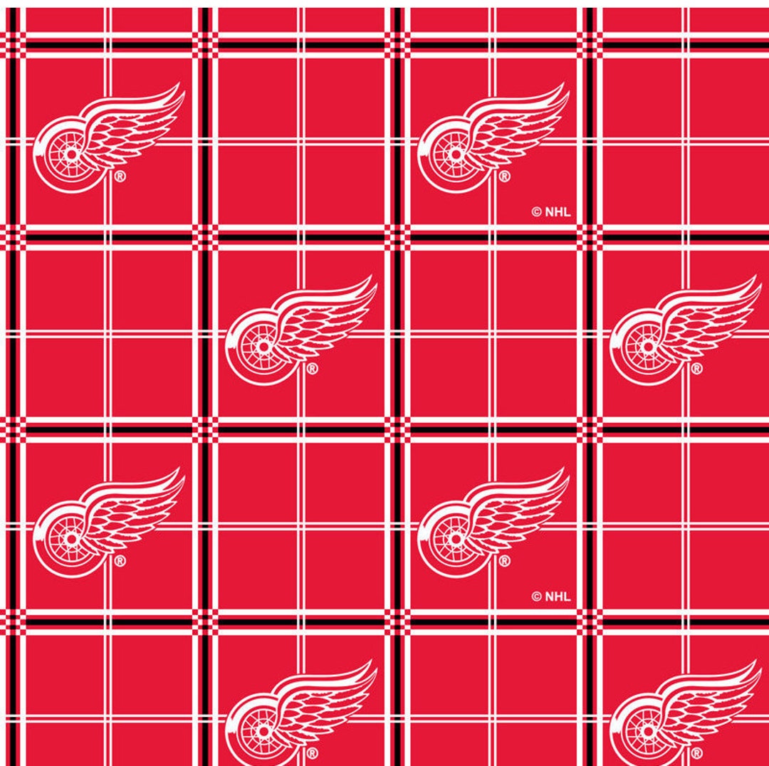 NHL DETROIT Red WINGS Plaid Flannel Hockey 100% Cotton Fabric Material ...