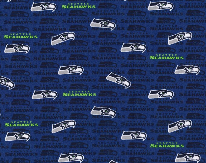 NFL SEATTLE SEAHAWKS Mini Print Football 100% Cotton Fabric Licensed ...
