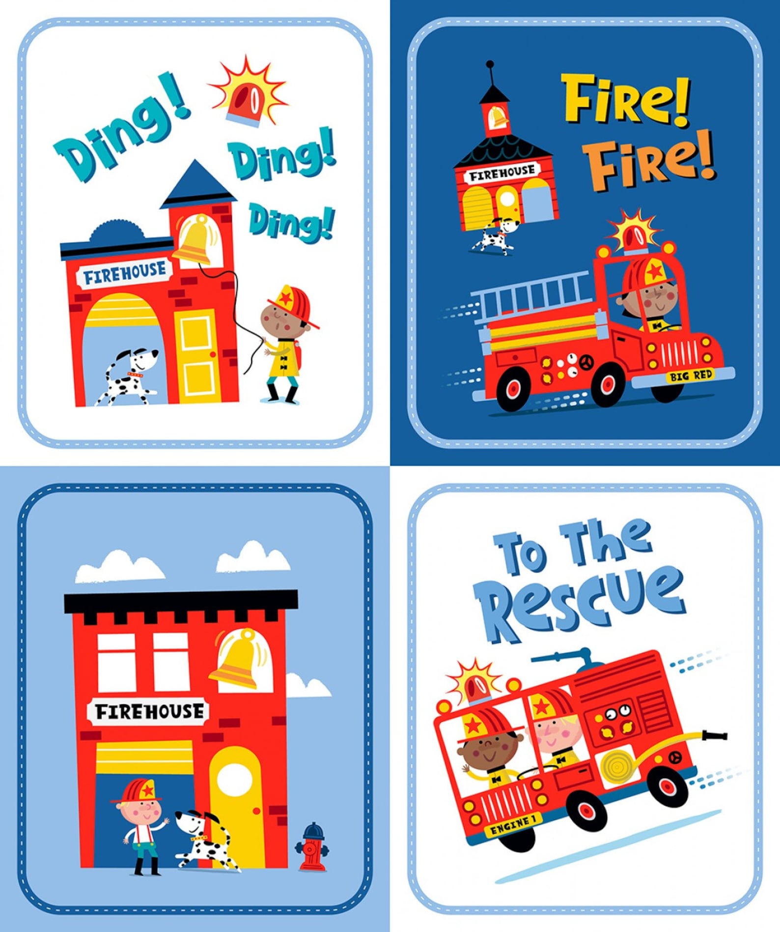 New EMERGENCY FIRE Trucks to the RESCUE 100% Cotton Pillow Panels - 4 ...