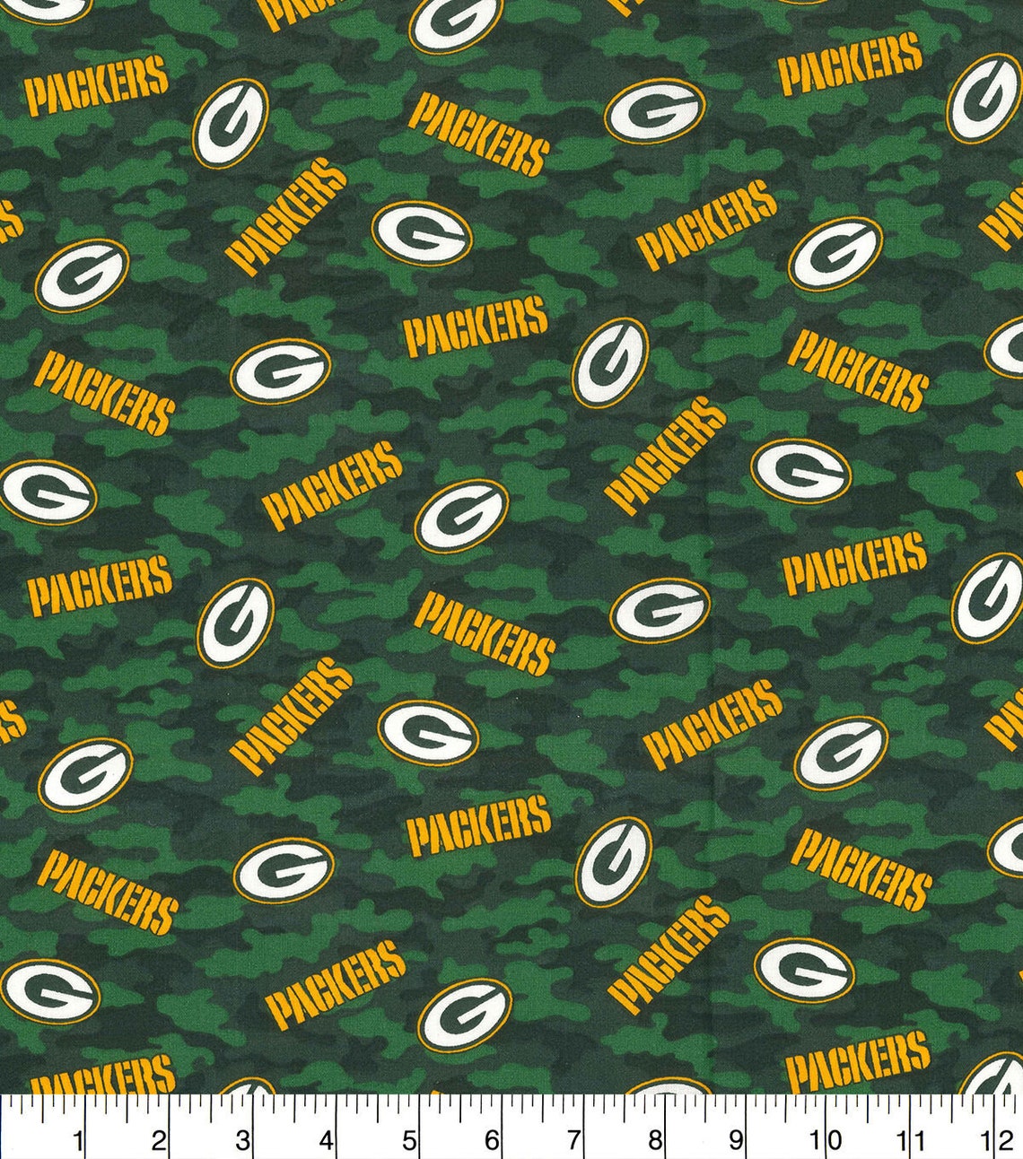 NFL GREEN BAY Packers Camo Background Print Football 100% Cotton Fabric ...
